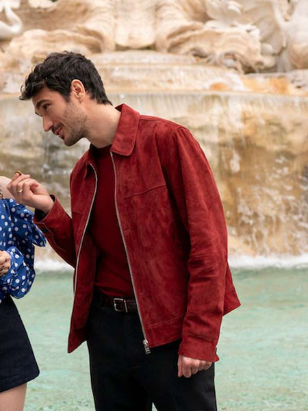 Marcello Emily in Paris S04 Red Suede Leather Jacket – Edison Jacket